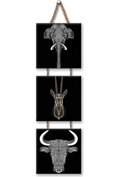 Hero Tasarım Hayvanlar 3 Parça Ipli Mdf TABLOTLH1080