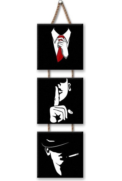 Hero Tasarım Gizemli Adam 3 Parça Ipli Mdf TABLOTLH1068