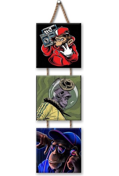 Hero Tasarım Maymun 3 Parça Ipli Mdf TABLOTLH1070