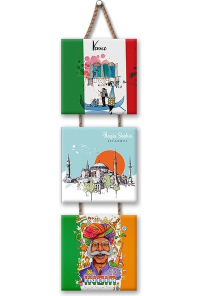 Hero Tasarım Şehirler 3 Parça Ipli Mdf TABLOTLHT243