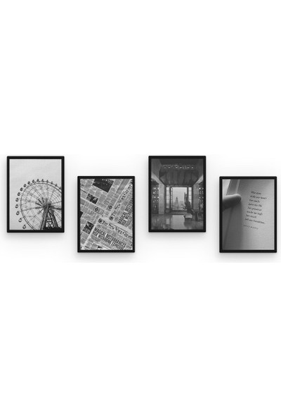 Hero Tasarım Balck And White 4 Parça Mdf TABLOSLA462 Hero Tasarım Balck And White 4 Parça Mdf TABLOSLA462