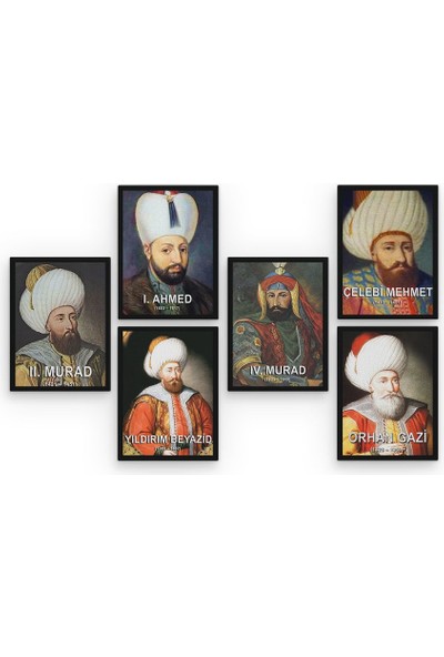 Hero Tasarım Osmanlı Padişahları 6 Parça Mdf TABLOGMZ489