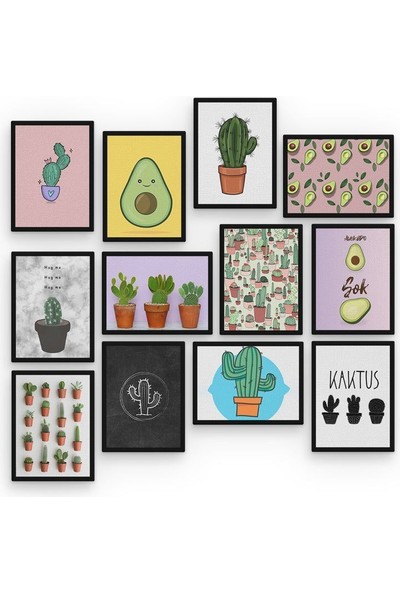 Hero Tasarım Avokado Kaktüs 12 Parça Mdf TABLOTGTB1272