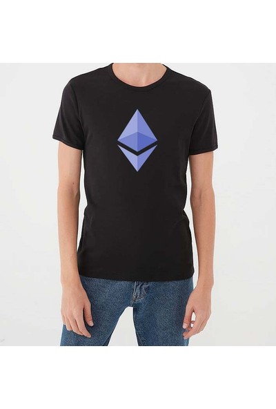 Sia Mode Unisex Ethereum Simgesi Baskılı 1. Kalite Pamuk Siyah T-Shirt