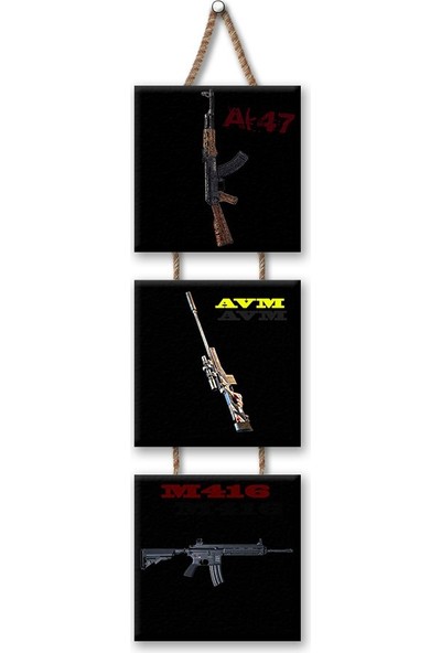 Hero Tasarım Silahlar 3 Parça Ipli Mdf TABLOTLH1090