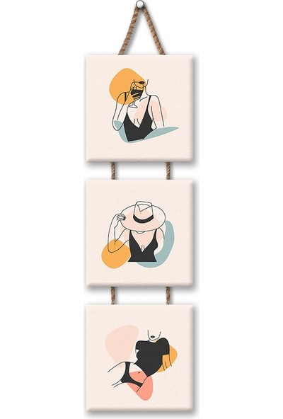 Hero Tasarım Soyut Yüz 3 Parça Ipli Mdf TABLOTLH1161