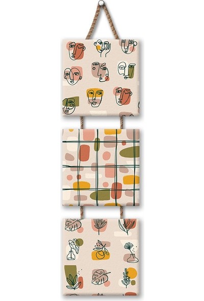 Hero Tasarım Soyut Çizimler 3 Parça Ipli Mdf TABLOTLH1165