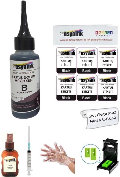 Asyaink Hp 21 - Hp 21XL Kartuş Uyumlu Siyah Kartuş Dolum Seti Asyaink Hp 21 - Hp 21XL Kartuş Uyumlu Siyah Kartuş Dolum Seti