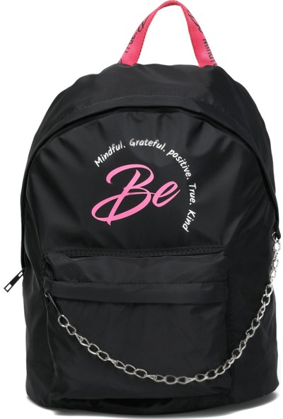 Kinetix Zıncır Baskılı 2fx Siyah Kadın Sırt Çantası