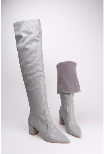 Luvi Twist Gri Baskılı Kadın Çizme