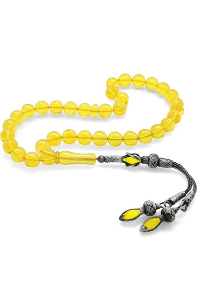 Nipora 1000 Ayar Kazaz Püsküllü Küre Kesim Şeffaf Sarı Damla Kehribar Tesbih Nipora 1000 Ayar Kazaz Püsküllü Küre Kesim Şeffaf Sarı Damla Kehribar Tesbih