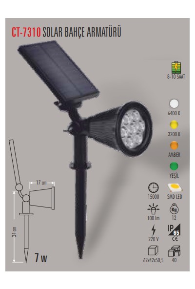 Cata Ct-7310 7W Solar Bahçe Armatürü Yeşil Cata Ct-7310 7W Solar Bahçe Armatürü Yeşil