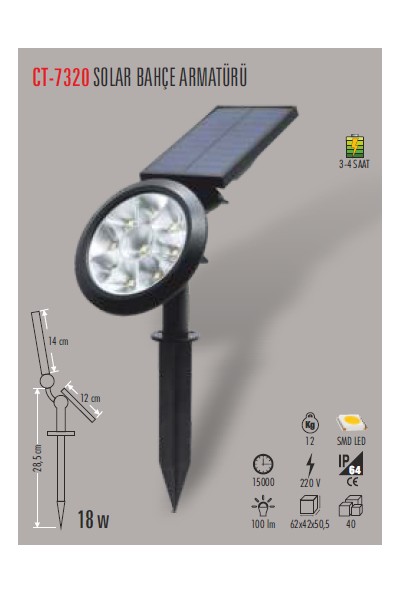 Cata Ct-7320 18W Solar Bahçe Armatürü Yeşil Cata Ct-7320 18W Solar Bahçe Armatürü Yeşil