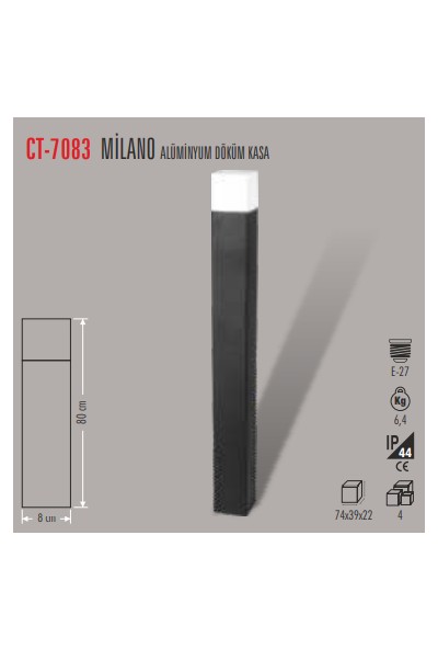 Cata Ct-7083 Milano Bahçe ARMATÜRÜ(80cm-E27-AMPULSUZ)