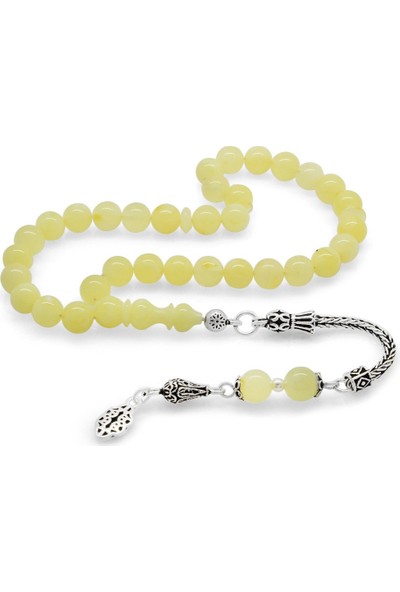 Nipora 925 Ayar Gümüş Püsküllü Sarı-Beyaz Hareli Damla Kehribar Tesbih Nipora 925 Ayar Gümüş Püsküllü Sarı-Beyaz Hareli Damla Kehribar Tesbih