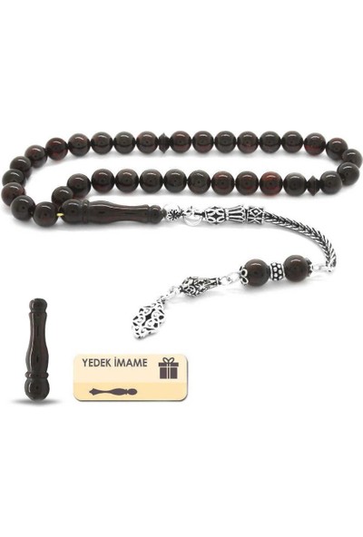 Nipora 925 Ayar Gümüş Püsküllü Küre Kesim Ateş Kırmızı Damla Kehribar Tesbih Nipora 925 Ayar Gümüş Püsküllü Küre Kesim Ateş Kırmızı Damla Kehribar Tesbih