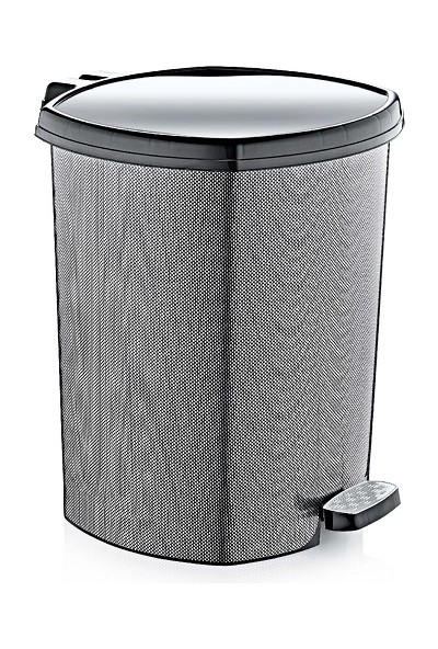 Desenli Pedallı Çöp Kovası 6 Lt. Plastik– Karbon Metal Görünümlü
