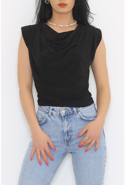 Aygi Degaje Yaka Vatkalı Bluz Siyah