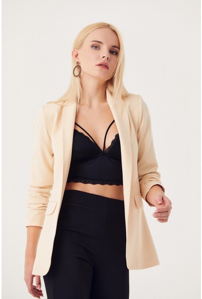 FullaModa Kolu Büzgülü Blazer Ceket