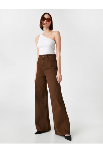 Koton Yüksek Bel Bol Paça Kot Pantolon - Straight Jean