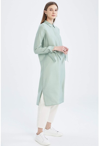 DeFacto Regular Fit Uzun Kollu Kol Ucu Bağlamalı Uzun Gömlek Tunik X1337AZ22SP DeFacto Regular Fit Uzun Kollu Kol Ucu Bağlamalı Uzun Gömlek Tunik X1337AZ22SP