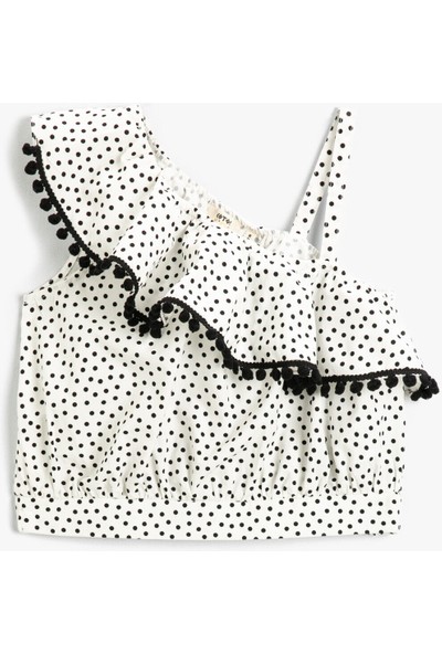 Koton Kız Çocuk Tek Omzu Fırfırlı Crop Puantiyeli Bluz Pamuklu Koton Kız Çocuk Tek Omzu Fırfırlı Crop Puantiyeli Bluz Pamuklu