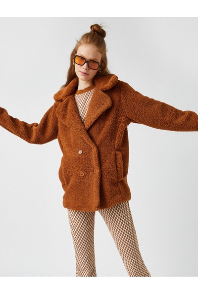 Koton Katlı Yaka Peluş Kaban