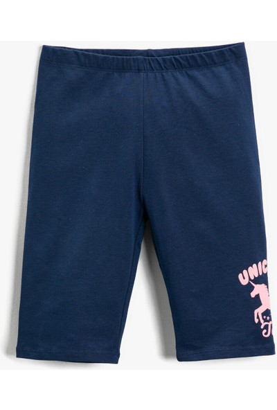 Koton Kız Çocuk Unicorn Baskılı Beli Lastikli Diz Üstü Tayt Pamuklu