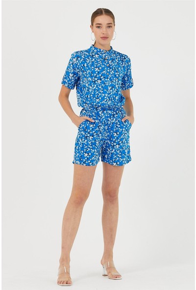 So Sweet Kadın Çiçek Detaylı Kısa Tulum Mavi So Sweet Kadın Çiçek Detaylı Kısa Tulum Mavi