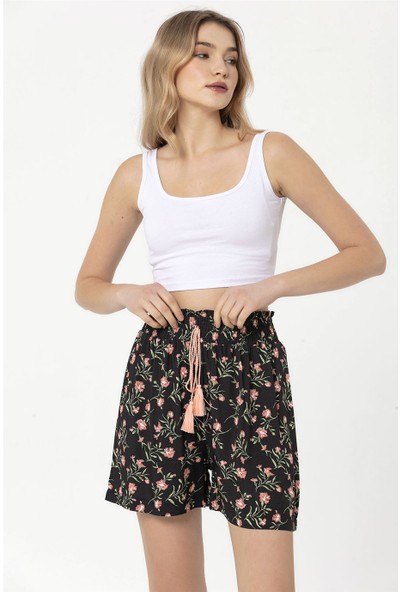 So Sweet Püsküllü Empirme Kadın Şort - SIYAH-SO20Y0147365MS-1