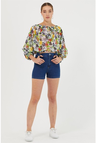 So Sweet Kadın Açık Yaka Şifon Bluz Beyaz