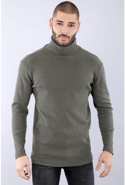 Arlin Erkek Balıkçı Yaka Uzun Kollu Örme Açık Haki Triko/kazak