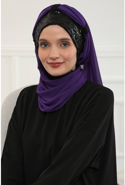 Stil Koleksiyon Payetli Penye Boneli Şifon Şal,mor - Siyah,pbs-1p Stil Koleksiyon Payetli Penye Boneli Şifon Şal,mor - Siyah,pbs-1p