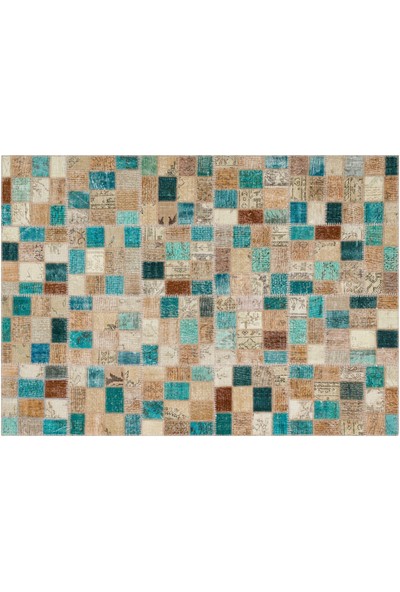 Gerçek El Dokuma Kareli Desen Patchwork Halı Gerçek El Dokuma Kareli Desen Patchwork Halı