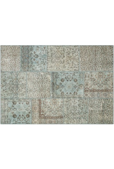 Gerçek El Dokuma Açik Turkuaz Rengi Vintage Patchwork Halı Gerçek El Dokuma Açik Turkuaz Rengi Vintage Patchwork Halı