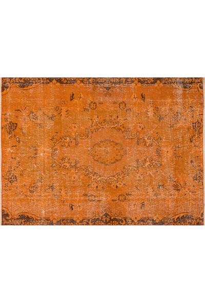 Gerçek El Dokuma Göbekli Desen Turuncu Reng Vintage Halısı