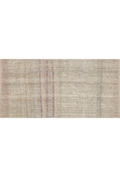 Kutrubis Gerçek El Dokuma Bej Rengi Çizgili Vintage Kilim