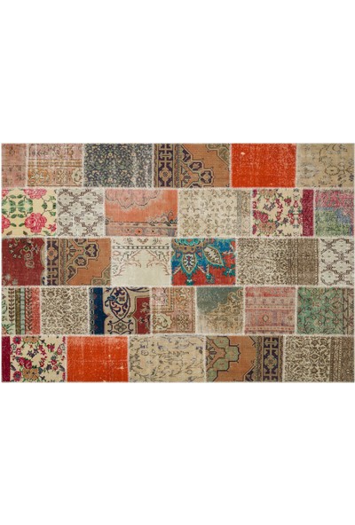 Gerçek El Dokuma Çiçekli Desen Naturel Patchwork Halı Gerçek El Dokuma Çiçekli Desen Naturel Patchwork Halı