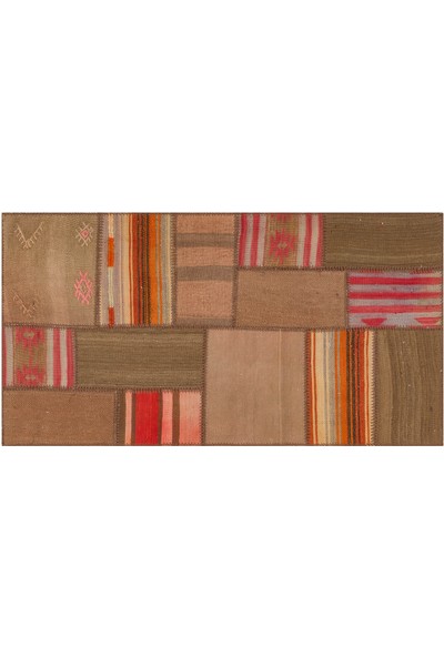 Gerçek El Dokuma Mercan Renk Patchwork Halı 80X150 cm