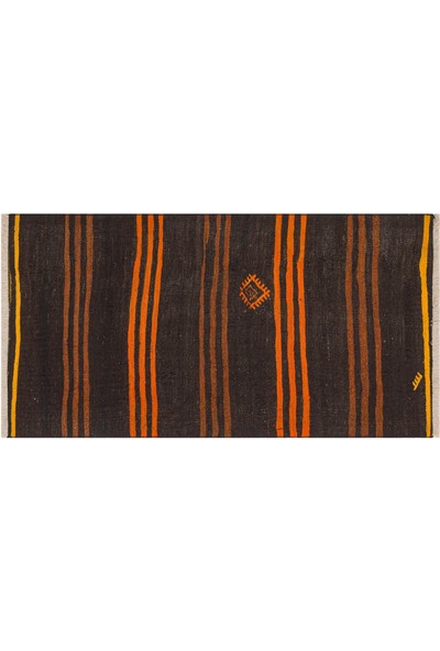 Anadolu El Dokuma Siyah Turuncu Çizgili Vintage Kilim 80X150 cm