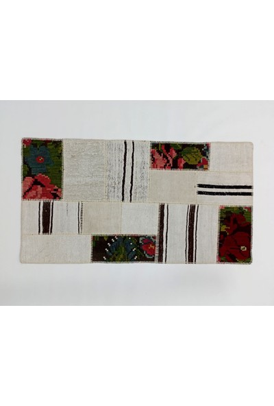 Kutrubis Özel Beyaz Rengi Karabağ Halı Kilim Patchwork -80X150 Kutrubis Özel Beyaz Rengi Karabağ Halı Kilim Patchwork -80X150