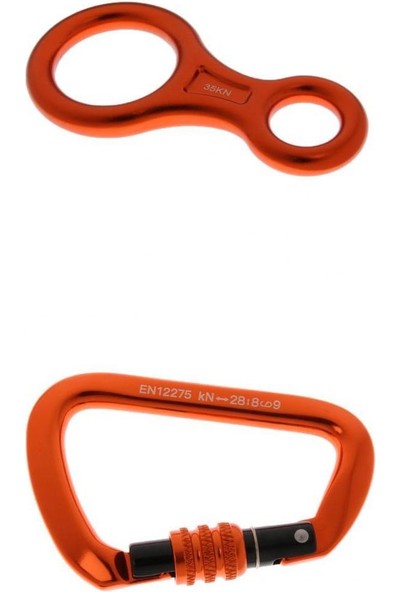 Segolike Şekil 8 Alüminyum Alaşımlı Descender + D Şekli Karabina Kaya Tırmanışı Turuncu (Yurt Dışından)