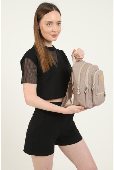 Krnvl Since 1982 Kadın Vizon Krinkıl Kumaş Çok Bölmeli Sırt Çantası Krnvl Since 1982 Kadın Vizon Krinkıl Kumaş Çok Bölmeli Sırt Çantası