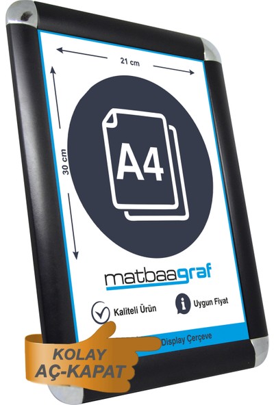 Matbaagraf A4 Açılır Kapanır Siyah Rondo Çerçeve 21 x 30 cm