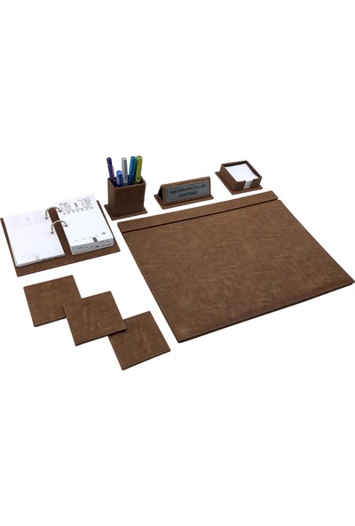 Ahşap Alem Ab-I Hayat Süet 5 Parça Sümen Takımı Nubuk Kahverengi