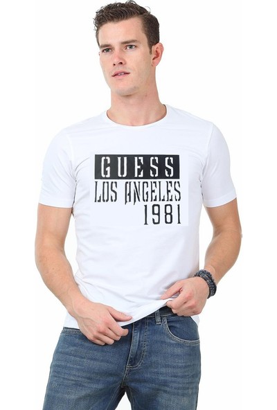 Guess Beyaz Renk Los Angeles 1981 Model Baskılı Pamuk Erkek Tshirt Guess Beyaz Renk Los Angeles 1981 Model Baskılı Pamuk Erkek Tshirt