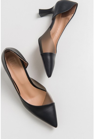 Luvi 353 Siyah Cilt Topuklu Kadın Ayakkabı