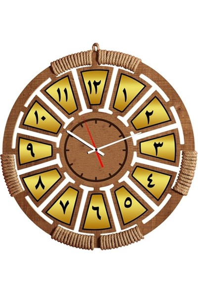 Arapça Rakamıı Halat Sarmalı Ahşap Gold Saat 45 cm Arapça Rakamıı Halat Sarmalı Ahşap Gold Saat 45 cm
