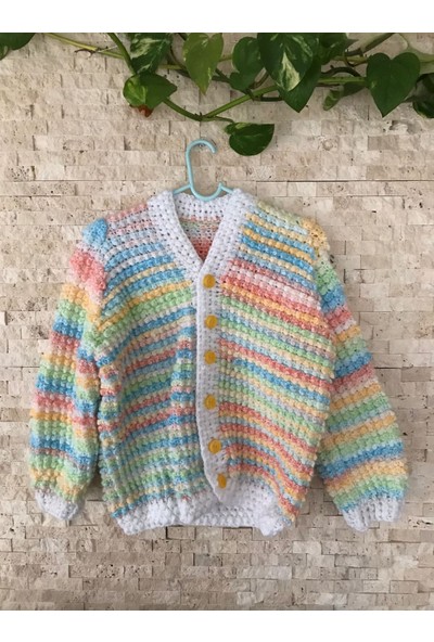 Zümrüt El Örgüsü Renkli Kız Çocuk Hırka