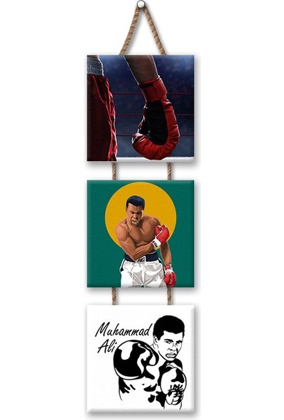 Muhammed Ali 3 Parça Ipli Mdf TABLOTLHT219 Muhammed Ali 3 Parça Ipli Mdf TABLOTLHT219